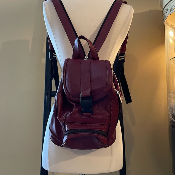 Vintage | Bags | Vintage Buckle Redburgandy Leather Backpack | Poshmark